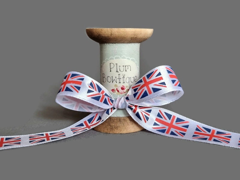 Union Jack Flags on White Satin Ribbon 20mm 3/4in Wide - Etsy UK