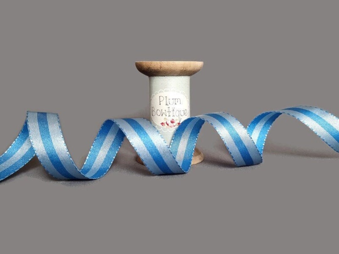 Sapphire & Sky Blue Reversible Stripe Satin Ribbon, 16mm (5/8in) Wide ...