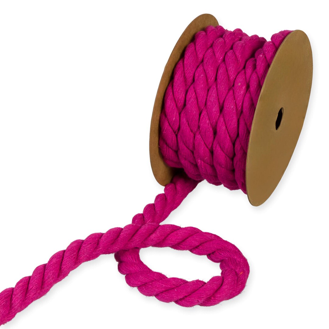 Fuchsia Pink Recycled 100% Cotton Chunky Rope, 15mm (9/16in) Wide *per ...
