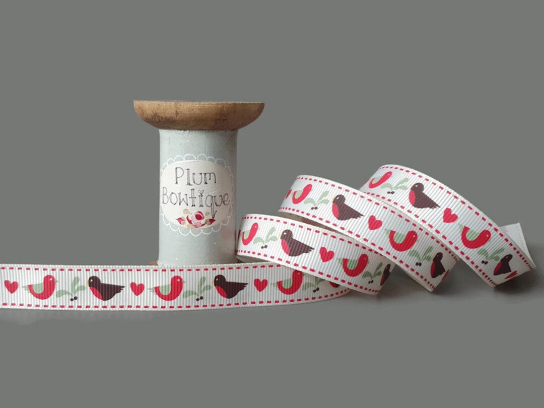 Robin & Partridge Bird Print on Cream Grosgrain Ribbon, 16mm Wide *sold ...