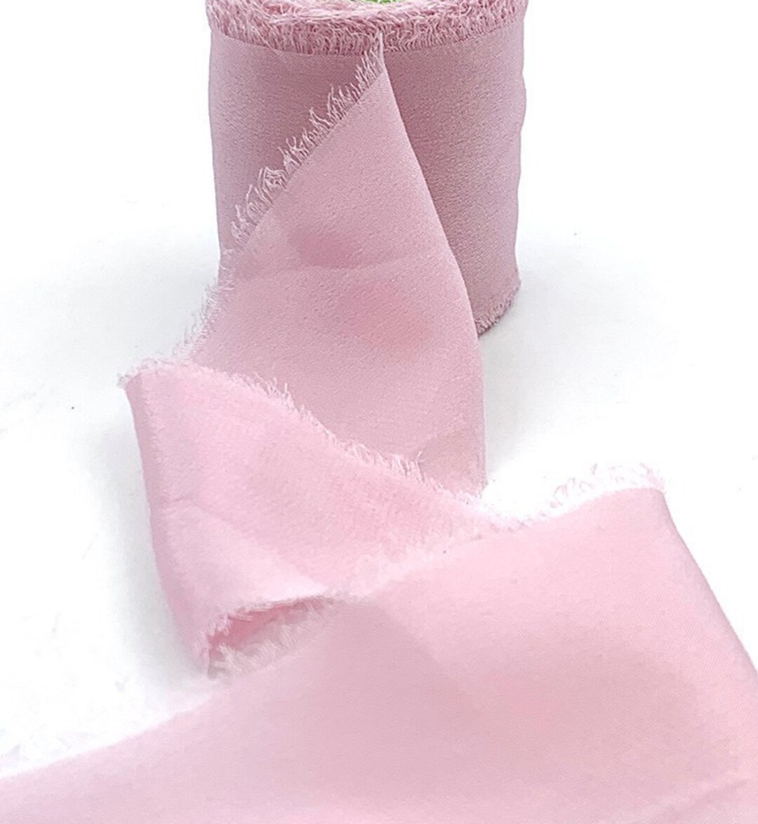 French Pink Frayed Edge 100% Pure Silk Crepe Ribbon, 52mm (2in) Wide ...