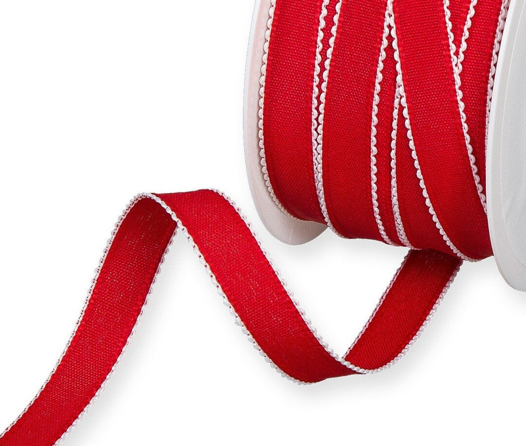 Red Woven Ribbon With White Loop-edge, 15mm 9/16in Wide sold per Metre ...