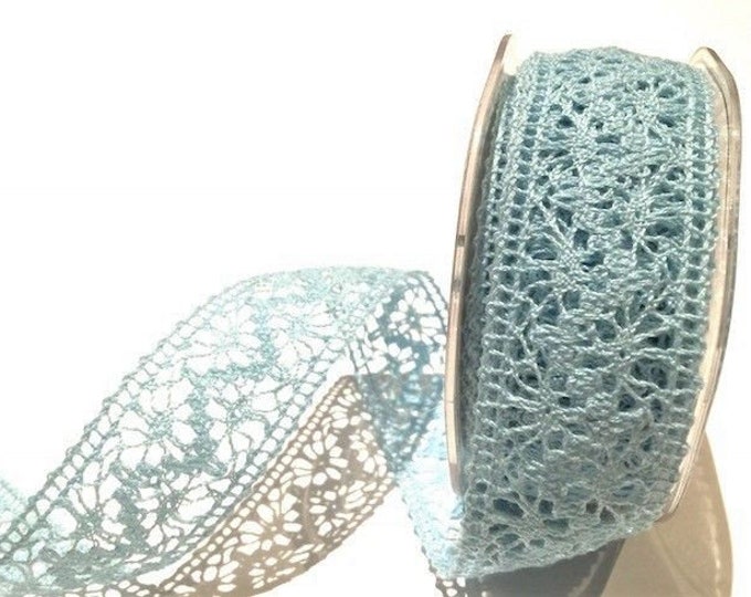 5 Yards Aqua Blue Wide Lace With Chenille Braid, Crochet Lace Trim ...