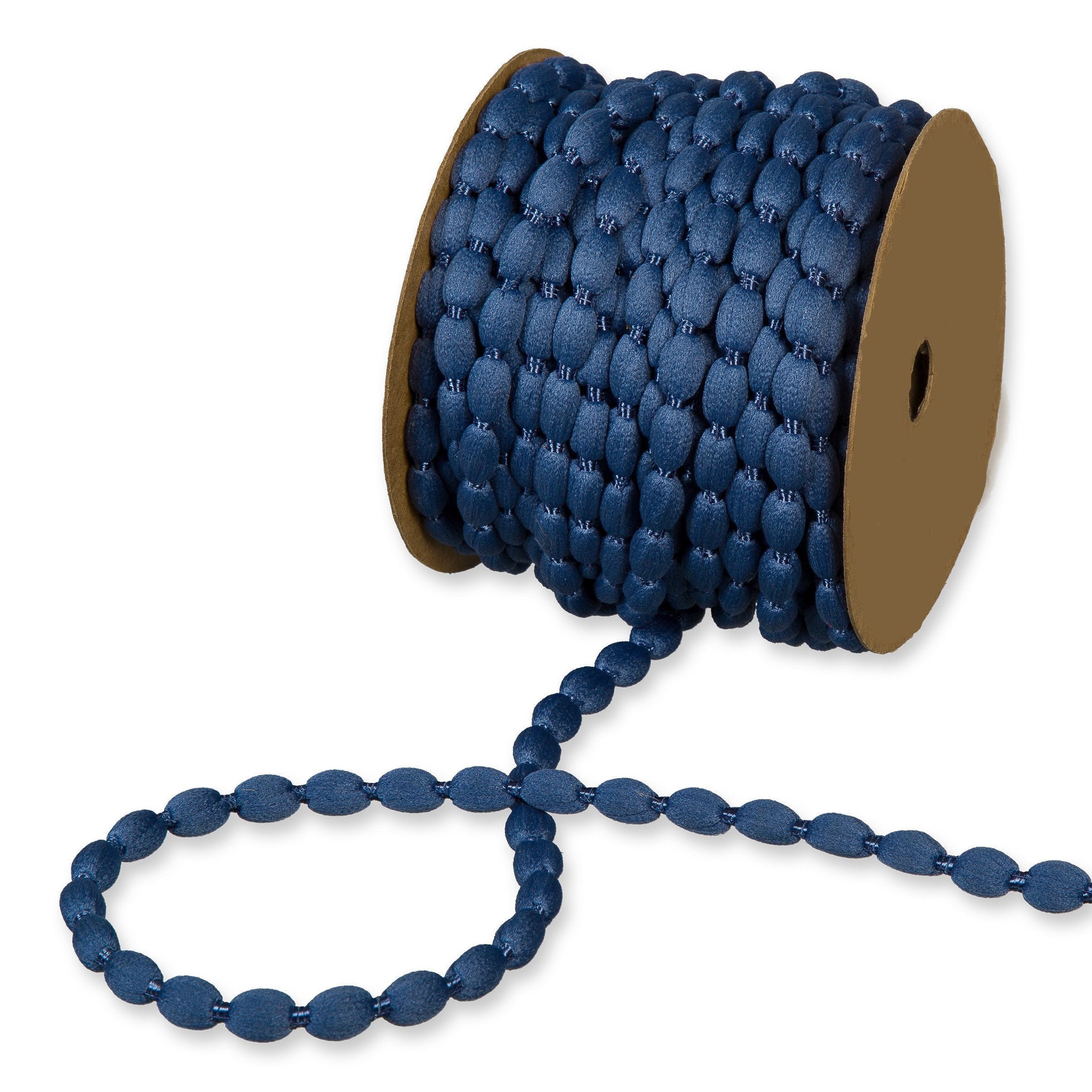 Denim Blue Pom Pom Bobble String, 8mm (5/16in) Wide *sold per Metre ...