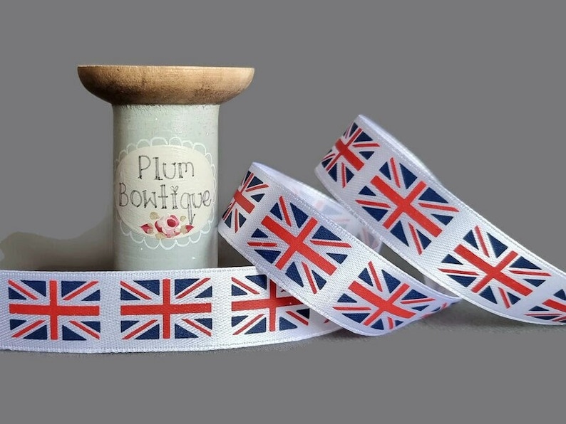 Union Jack Flags on White Satin Ribbon, 20mm (3/4in) Wide *per 1 Metre ...