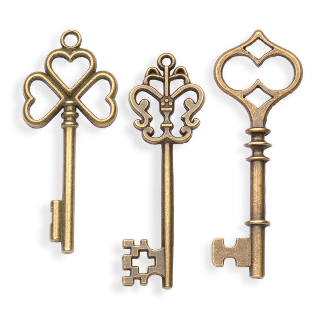 3 X Antique Bronze Ornate Key Charms sold per Set of 3 - Etsy UK