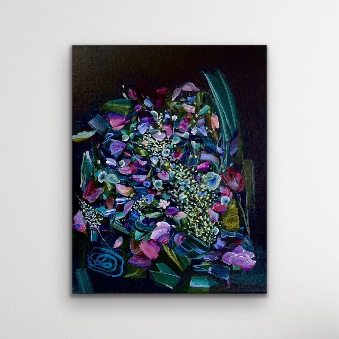 The Night Flowers - Original Painting, Floral, Textured, One of a Kind ...