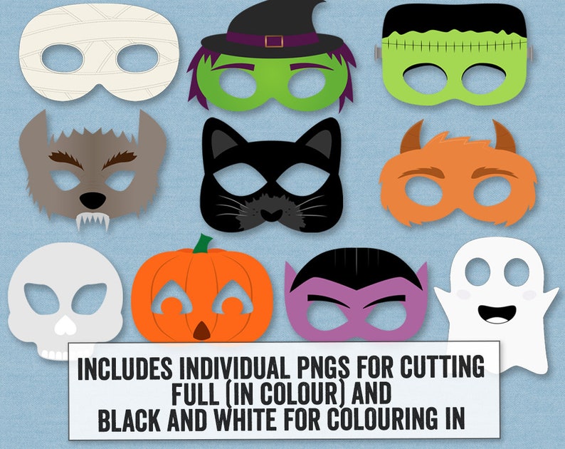10 Printable Halloween Masks Halloween Ghost Mask Kid's - Etsy