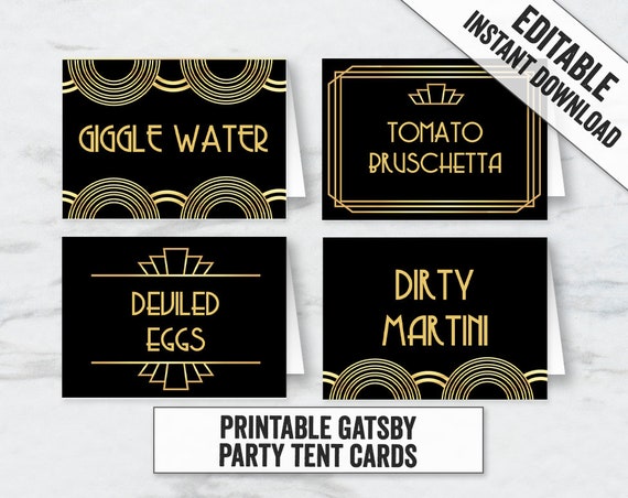 Gatsby Tent Card Printables Editable 1920s Place Cards - Etsy