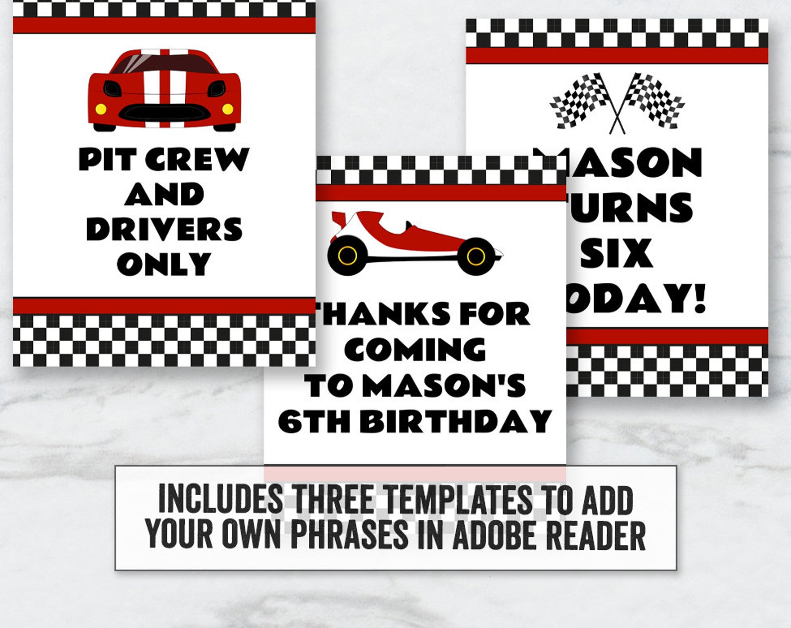 Racing Driver Printable Party Signs, Editable Race Car Party Signs, Pit ...