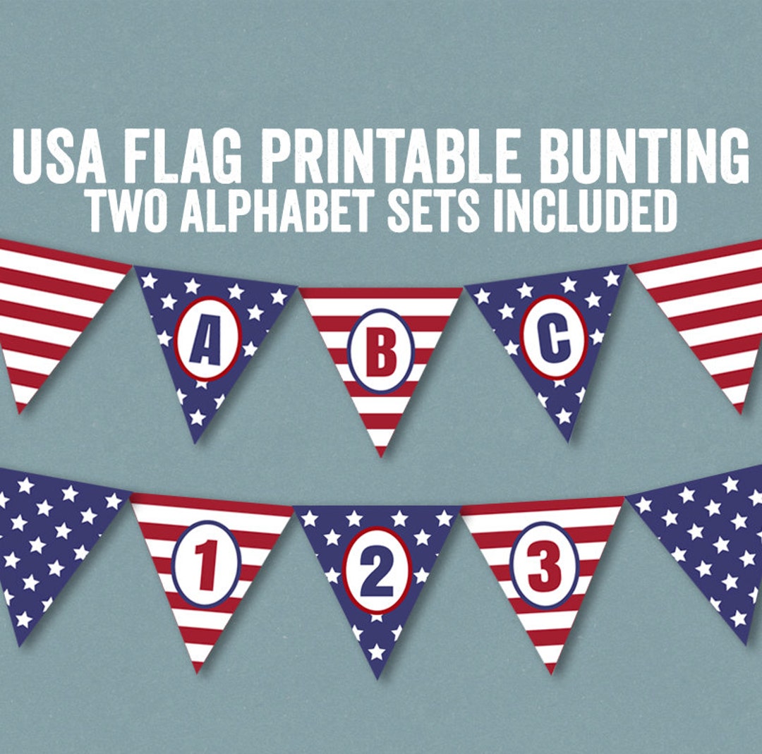 USA Flag Bunting, Alphabet Set of 2, Printable Flag Bunting ...