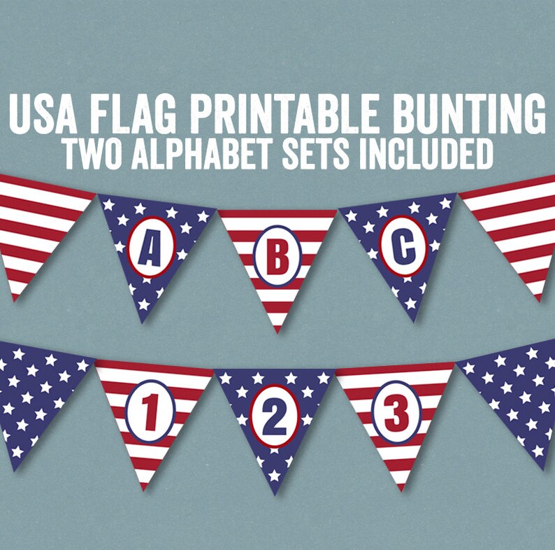 USA flag bunting Alphabet set of 2 printable flag bunting | Etsy