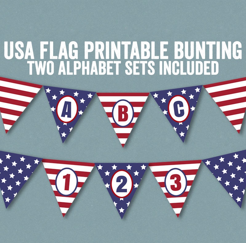 USA Flag Bunting, Alphabet Set of 2, Printable Flag Bunting ...