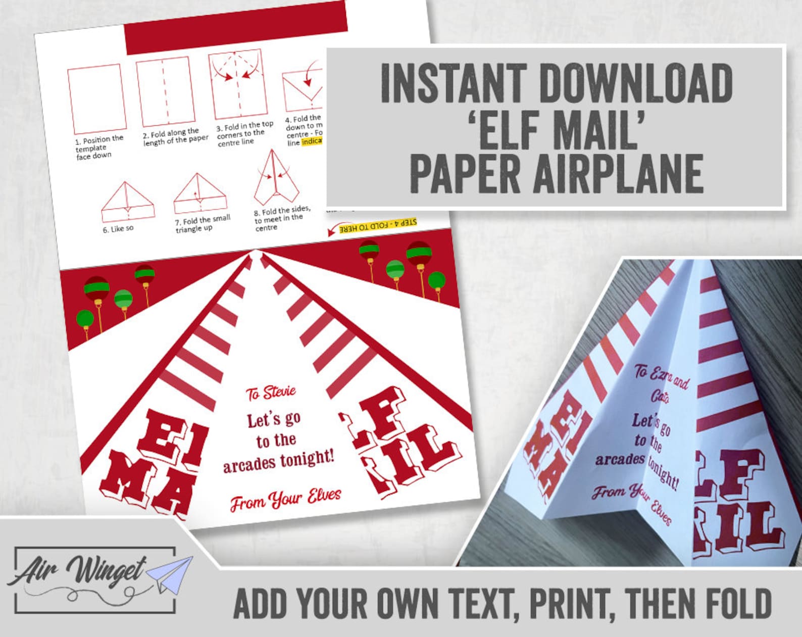 Printable Paper Airplane Elf Template Editable Christmas Elf - Etsy