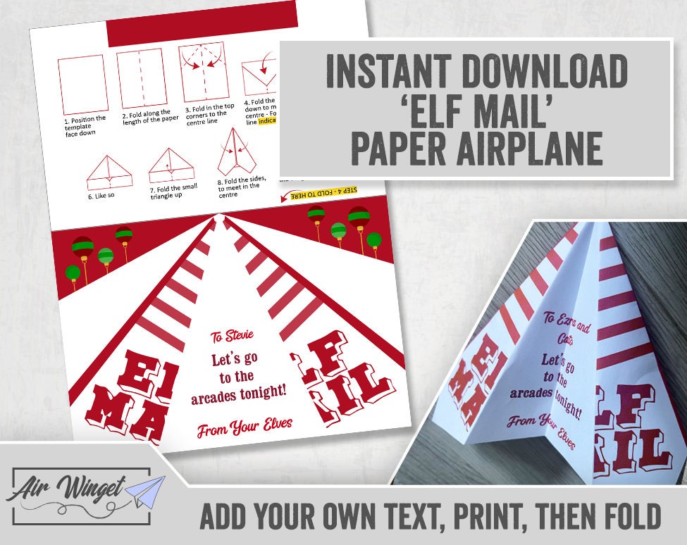 Printable Paper Airplane Elf Template, Editable Christmas Elf Aeroplane ...