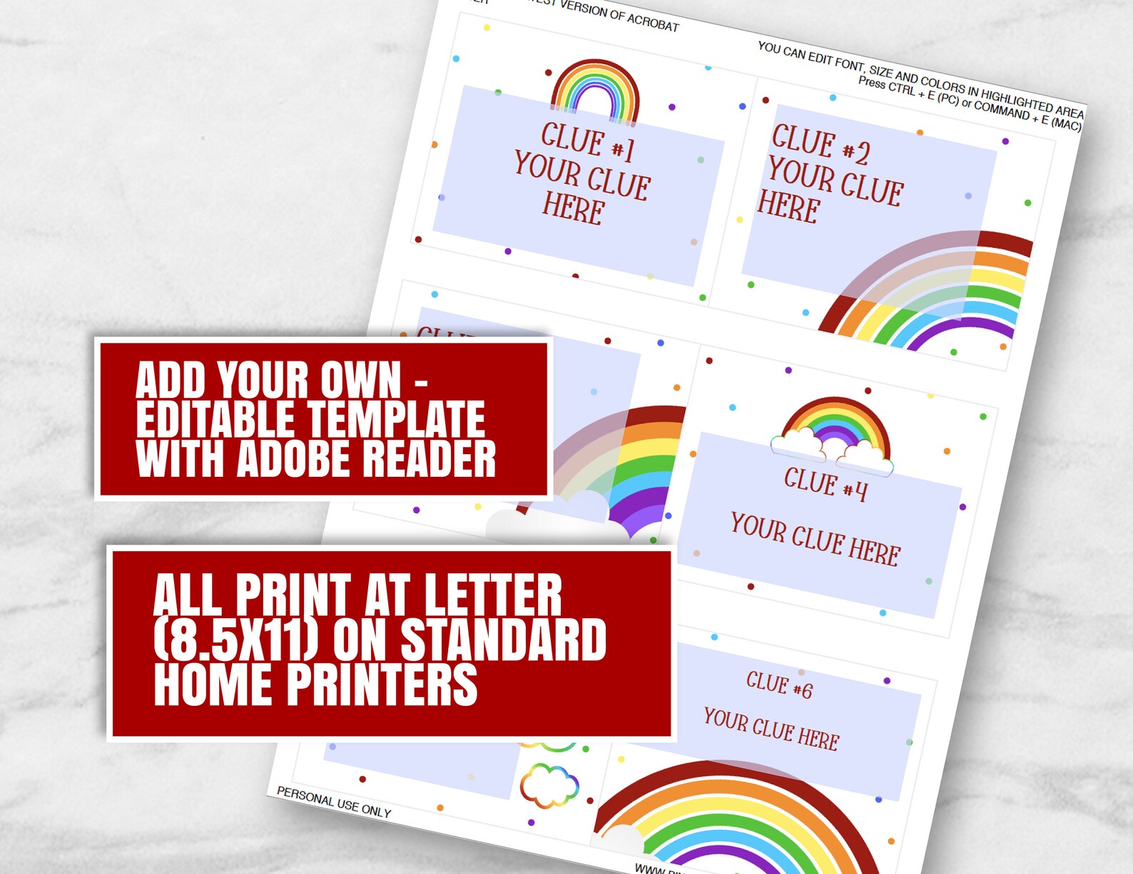 Treasure Hunt Clues, Printable Birthday Rainbow Themed Scavenger Hunt ...