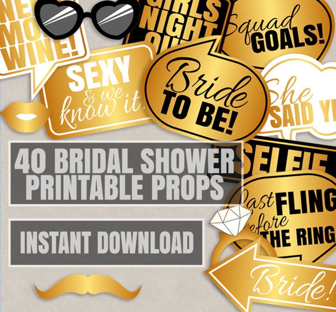 40 Bridal Shower Props, Bridal Shower Photo Booth Props, Bachelorette ...