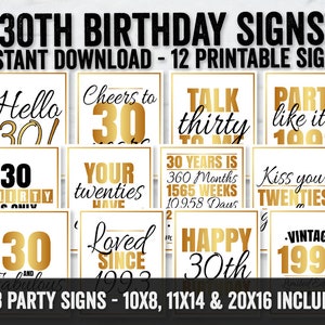 Printable 30th Birthday Signs, Gold Party Signs 1993, Gold 30th ...