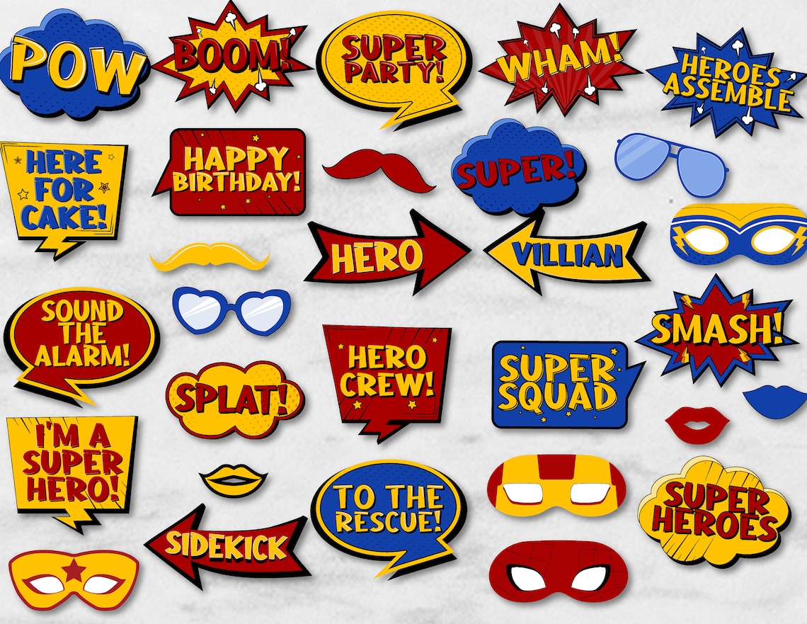 Superhero Photo Booth Props, Super Hero Comic Book Party Props ...