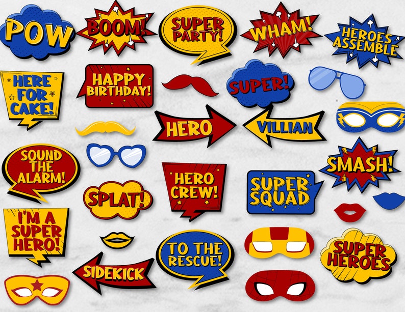 Superhero Photo Booth Props Super Hero Comic Book Party - Etsy