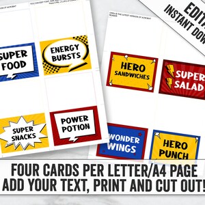 Superhero Party Tent Card Printables, Editable Super Hero Place Cards ...
