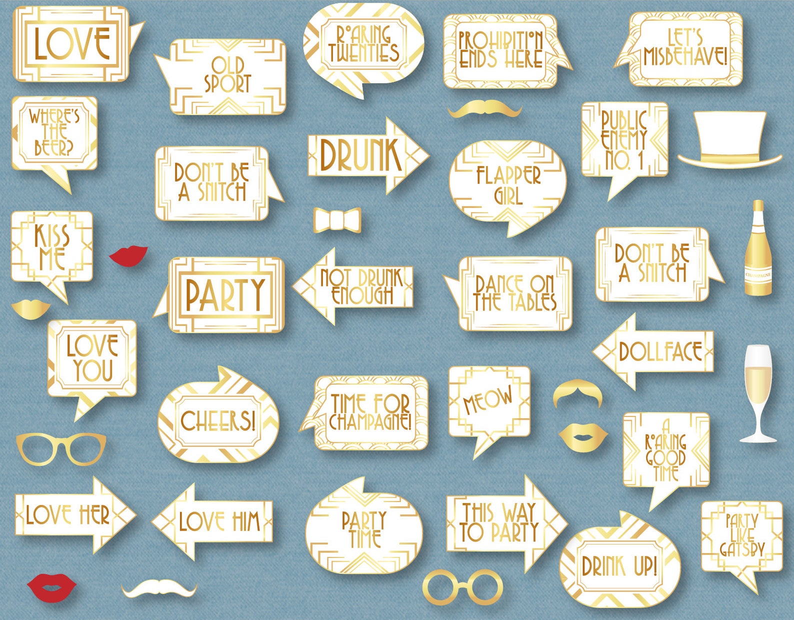 40 Printable Gatsby Party Props White 1920s Party Props - Etsy