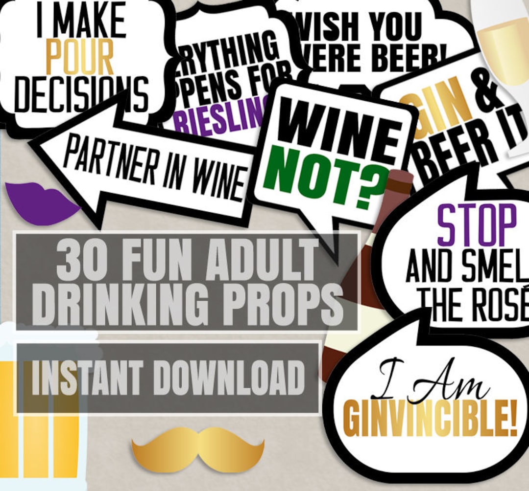 30 Drinking Photo Booth Props, Adult Drinking Printables, Wine Photo ...