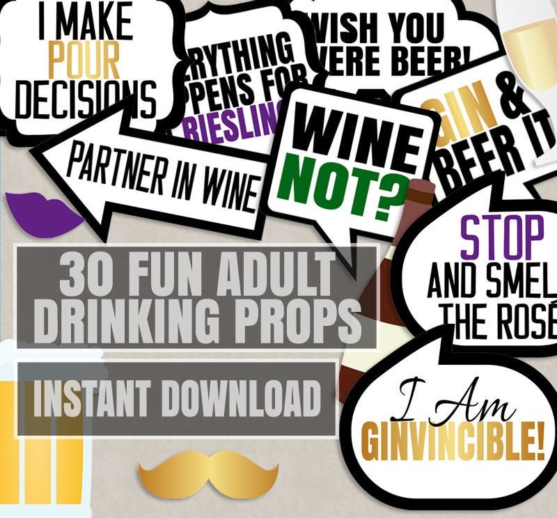 30 Drinking Photo Booth Props, Adult Drinking Printables, Wine Photo ...