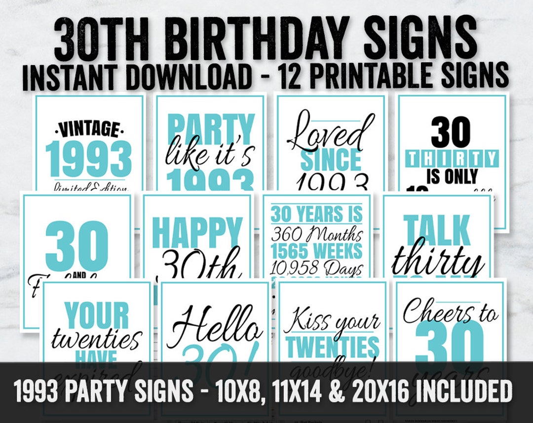Printable 30th Birthday Party Signs, Blue Party Signs 1993, Printable ...
