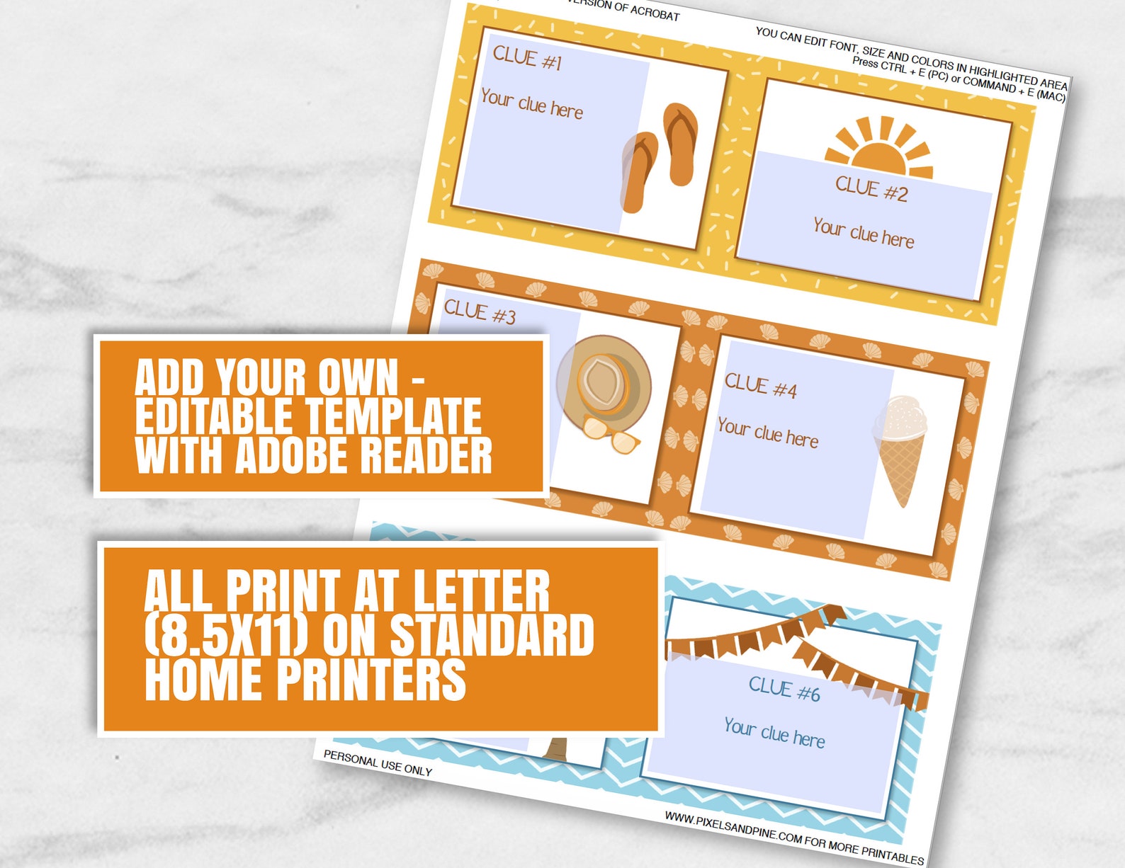 Printable Summer Treasure Hunt Clues, Instant Download Summer Treasure ...