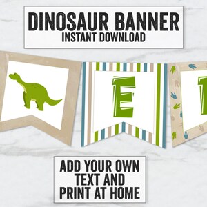 Printable Dinosaur Party Bunting, Editable Dinosaur Banner, Digital ...