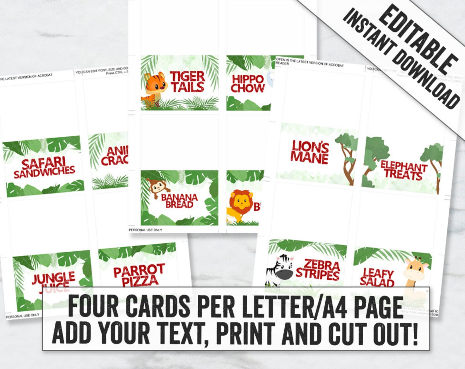 Jungle Party Tent Card Printables Editable Jungle Safari - Etsy