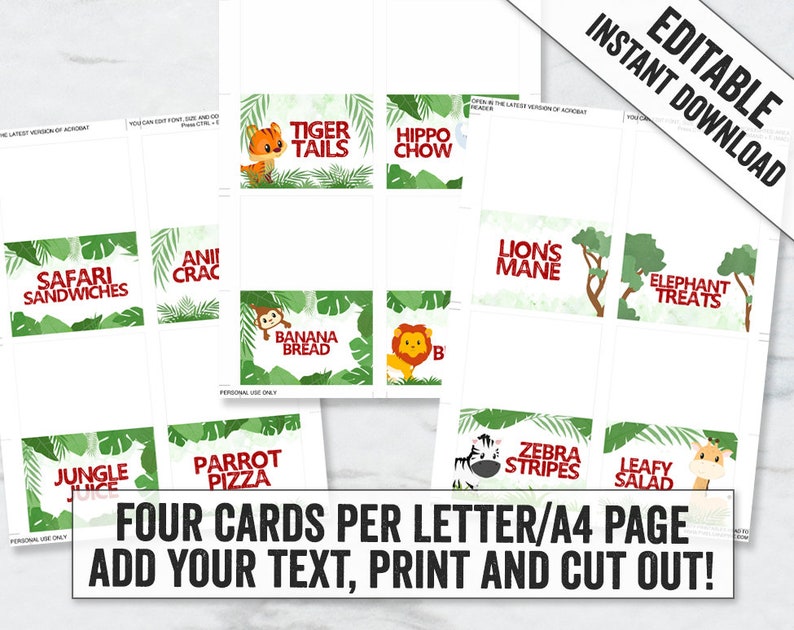 Jungle Party Tent Card Printables Editable Jungle Safari - Etsy