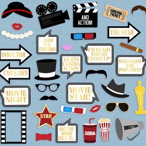 35 Movie Night Party Props, Hollywood Photo Booth Party Prop Ideas, Old ...