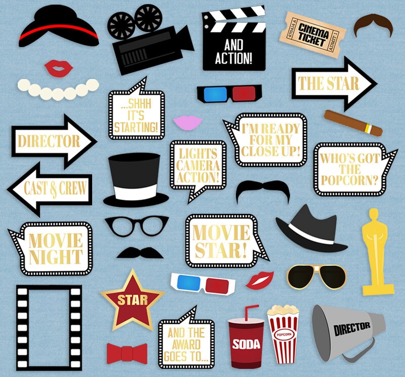35 Movie Night Party Props Hollywood Photo Booth Party Prop | Etsy