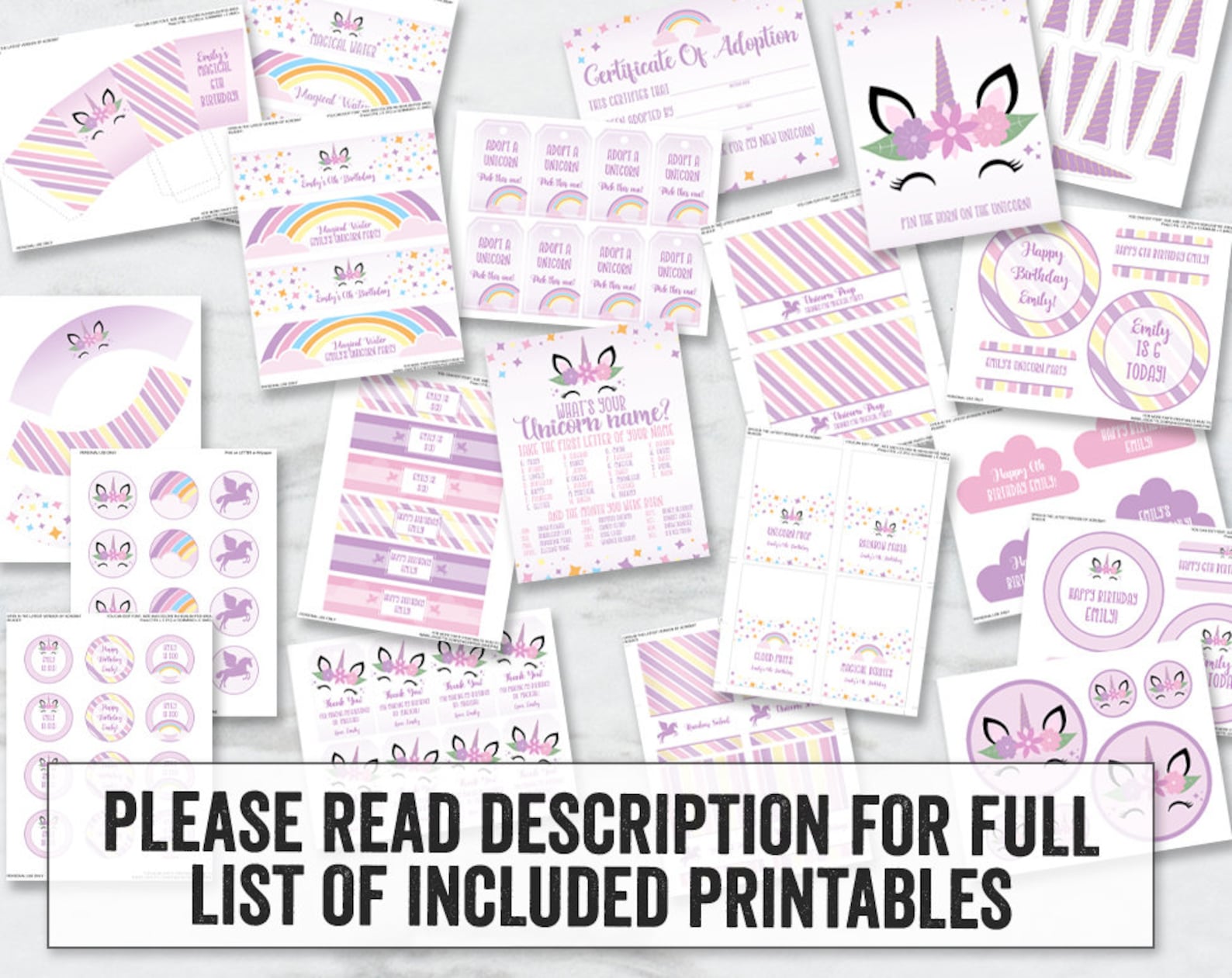 Editable Unicorn Party Bundle Printable Unicorn Birthday - Etsy