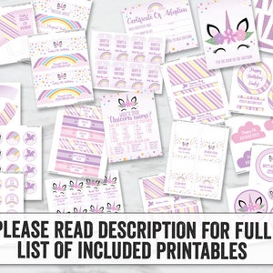 Editable Unicorn Party Bundle, Printable Unicorn Birthday Pack ...