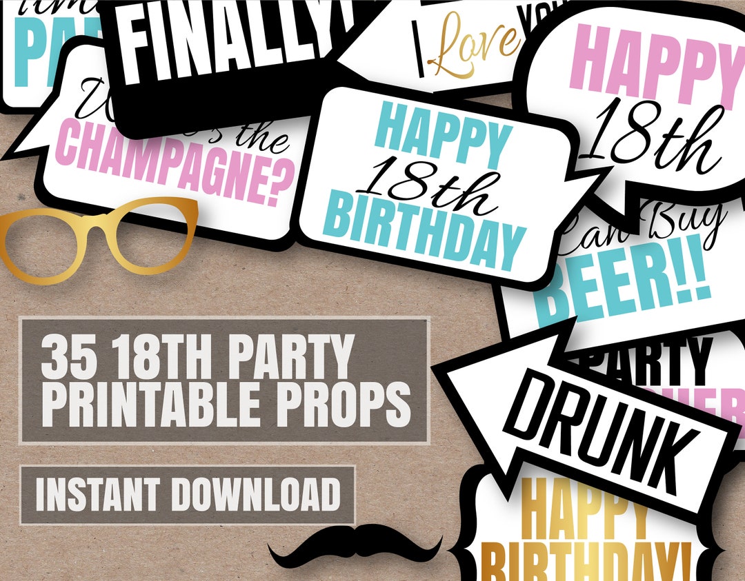 35 18th Birthday Photo Booth Prop Printables, Uk Legal Adult Party ...