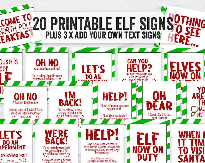 Printable Large Elf Signs, 20 Elf Printables Signs, Elf Activity Notes ...
