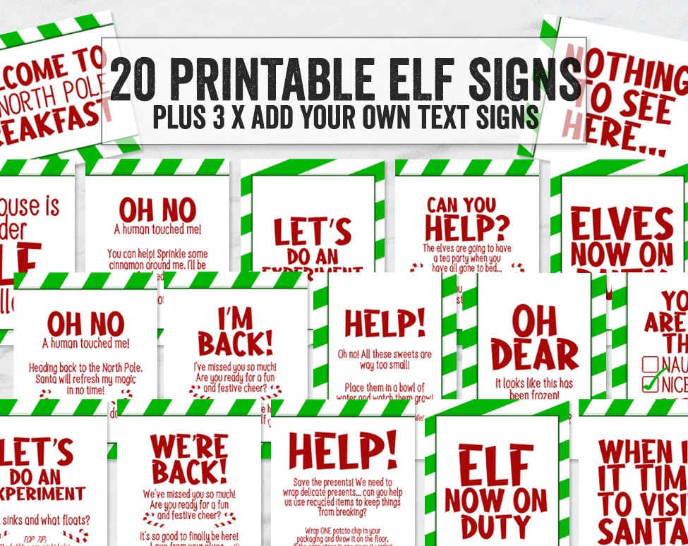 Printable Large Elf Signs, 20 Elf Printables Signs, Elf Activity Notes ...