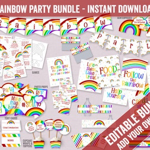 Editable Rainbow Party Bundle, Printable Rainbow Party Birthday Pack ...
