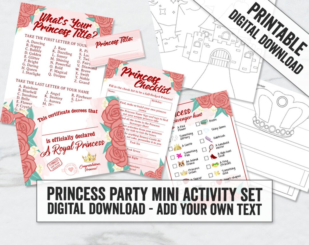 Princess Party Printables, Editable Princess Party Activity Kit, Pink ...