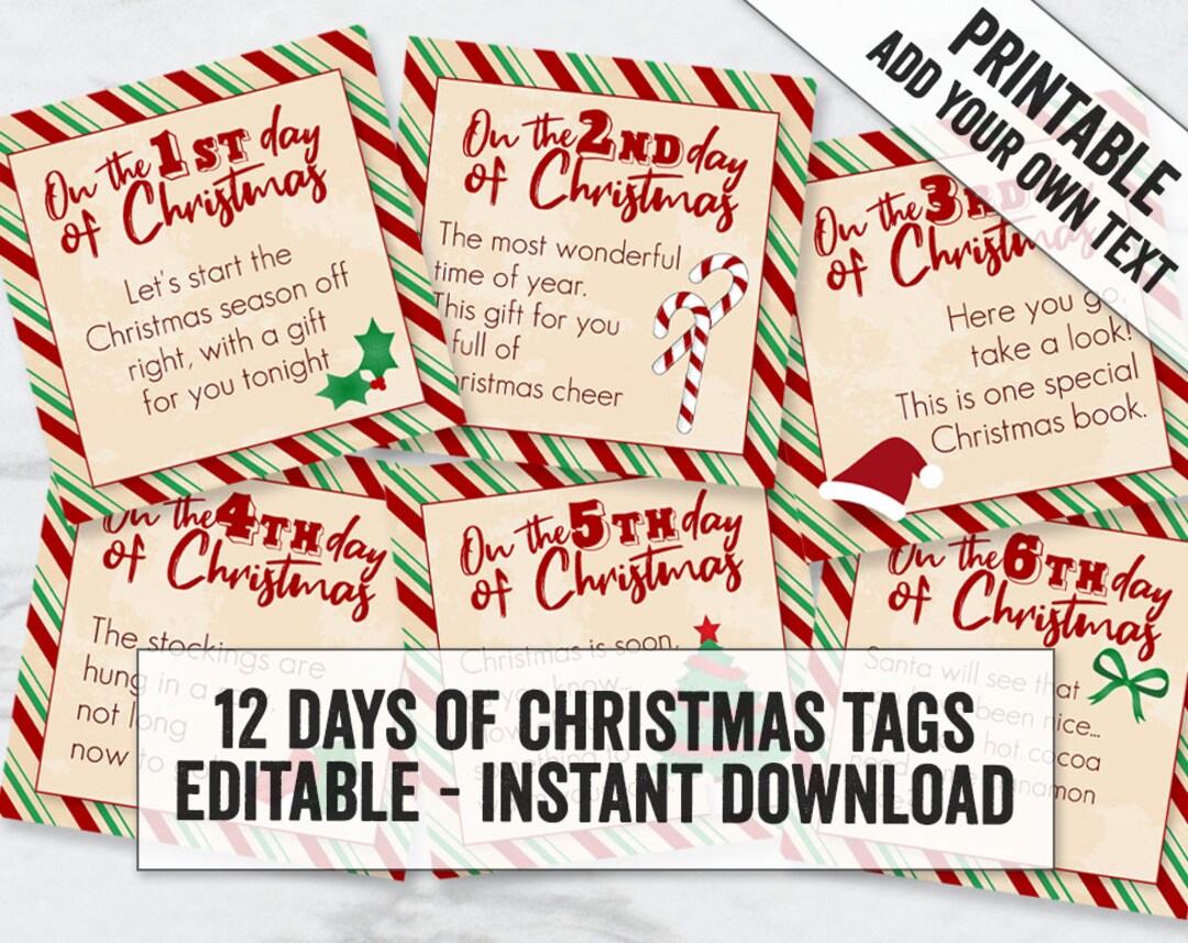 12 Days of Christmas Editable Tags, Printable 12 Days of Christmas Gift ...