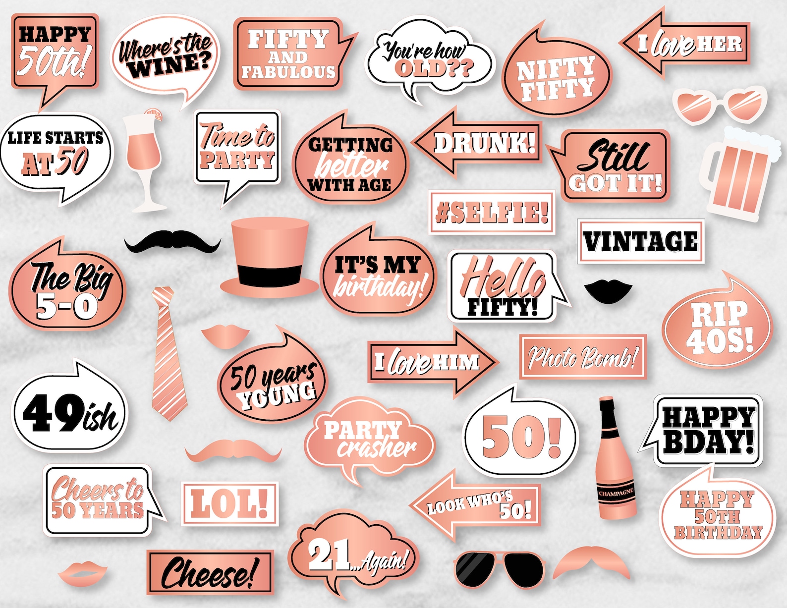 Printable 50th Party Props Rose Gold Party Props 50th - Etsy