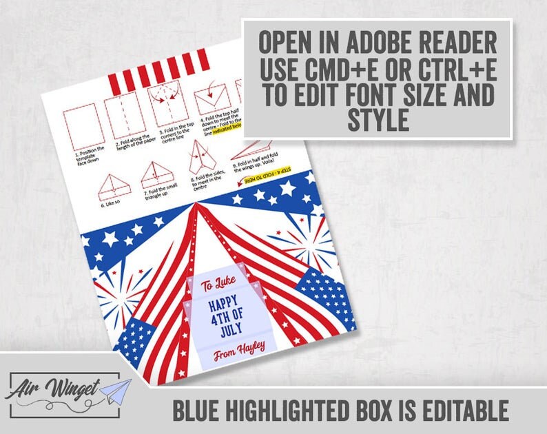 Editable 4th of July Paper Plane Template Fourth July - Etsy Canada