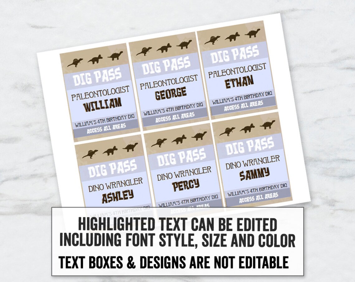 Editable Dinosaur Party Passes Printable Dino Dig Passes - Etsy UK