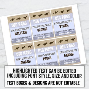 Editable Dinosaur Party Passes, Printable Dino Dig Passes, Printable ...