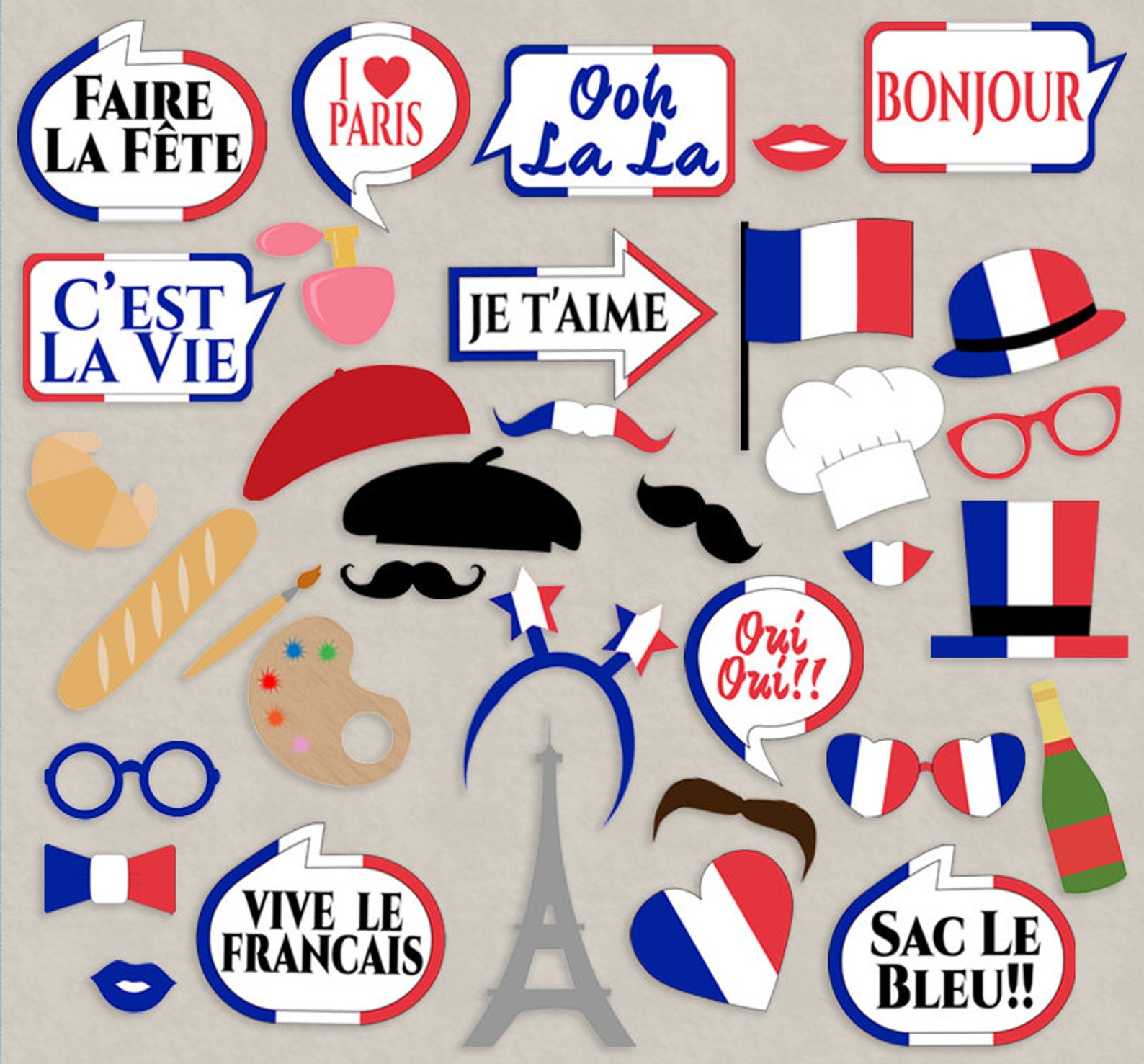 35 French Party Printable Props, Paris Party Props, Francais Party ...