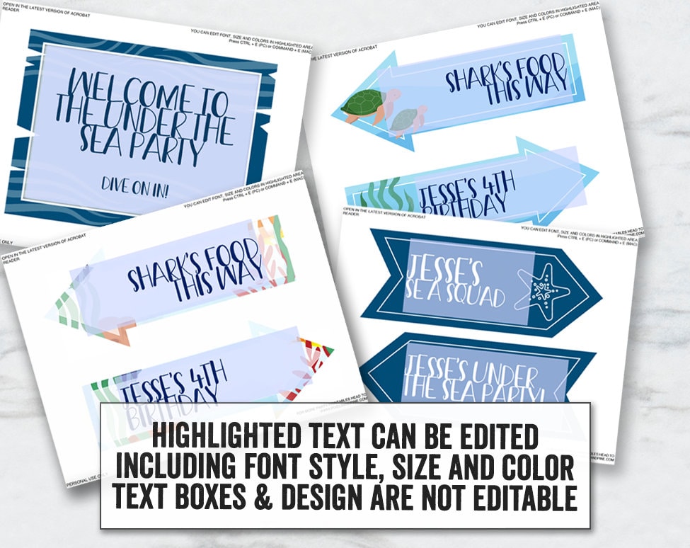 Printable Under the Sea Arrows, Fun Under the Sea Party Arrow Signs ...