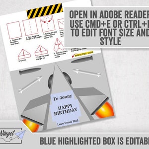 Fighter Jet Paper Plane Template, Editable Fight Jet Plane Card ...